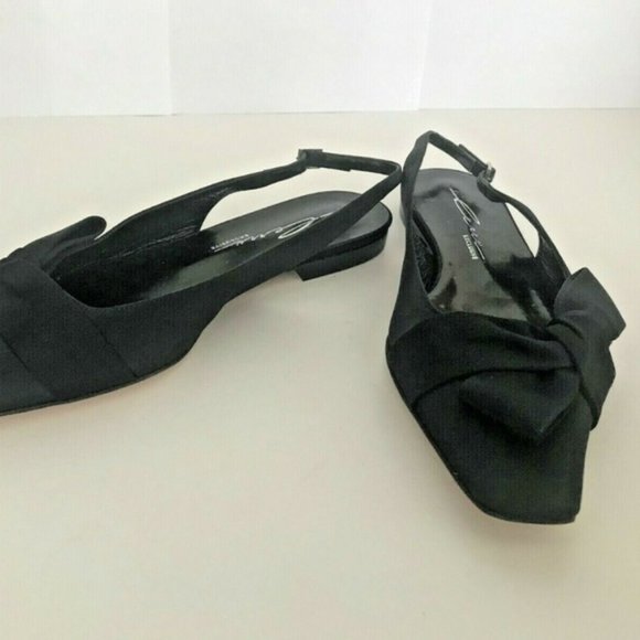 LERRE | Shoes | New Lerre Black Satin Flats Slingbacks W Bow | Poshmark